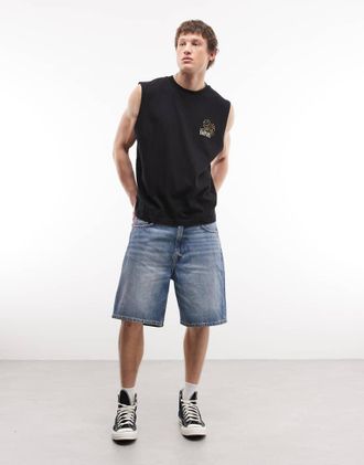 Weekday Galaxy - Baggy-Shorts in blauer Waschung mit lockerem Schnitt