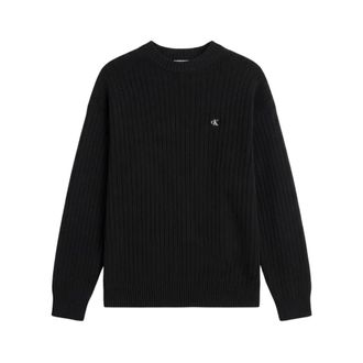 Calvin Klein Jeans Rippstrick-Pullover mit Rundhalsausschnitt - - Knitwear - Herren - Schwarzk - S