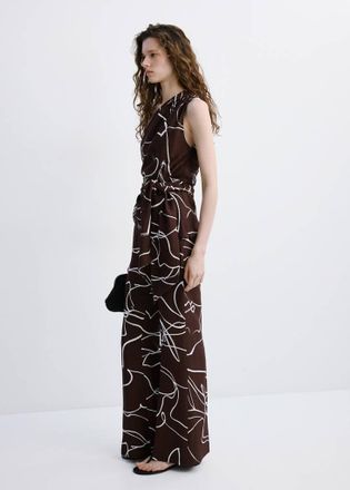 Mango Pantalon wideleg imprim&eacute; marron - Femme - 34 - MANGO