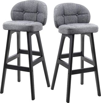 Generic Barhocker-Set, 2er-Set, hoher Hocker mit Leinenbezug und Holzbeinen, Tresenhocker mit R&uuml;ckenlehne und Fu&szlig;st&uuml;tze f&uuml;r die K&uuml;chentheke/H&ouml;he 78 cm