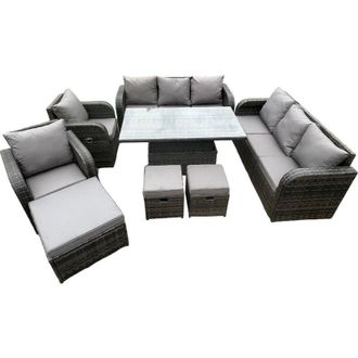 Fimous Wicker pe Rattan Outdoor Gartenm&ouml;bel Sets H&ouml;henverstellbare aufsteigende DiningTable Sofa Set mit Liegestuhl 3 Fu&szlig;hocker Dunkelgrau gemischt - Fimous