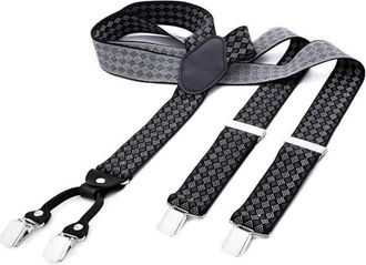 DonDon bretelles homme large 3,5 cm avec 4 clips bretelles homme travail extra fort, élastique et réglable en longueur carrée noir gris blanc