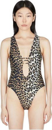 Ganni Femme, Maillots de bain, Brun, Taille: 38 FR Maillot de Bain Imprim&eacute; L&eacute;opard