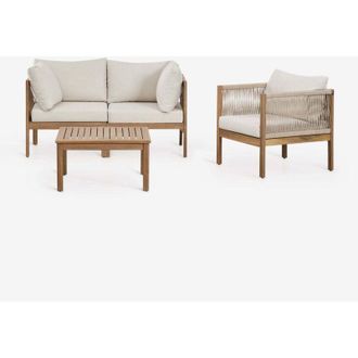 Sklum 2-teiliges modulares Sofa-Set aus Akazienholz Branson mit Armlehnen, Sessel und Couchtisch Akazie Braun - Sklum