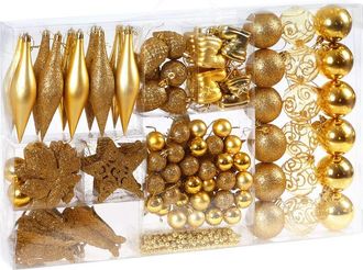 Deuba Weihnachstkugeln 102tlg Ø 3-6cm Kunststoff matt glänzend Christbaumkugeln Christbaumschmuck Anhänger Weihnachtsbaumkugeln Weihnachtsdeko Gold