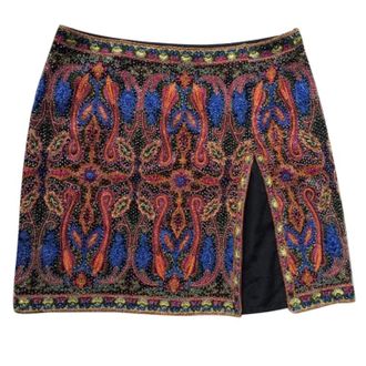 Escada Beaded Multi-Colored Paisley Print Mini Skirt Size XS