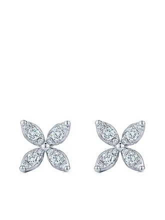 Kwiat puces doreilles Sunburst en or blanc 18ct orn&eacute;es de diamants - Argent