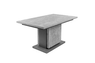 Byliving Esszimmertisch BRITTA / S&auml;ulentisch mit Auszug 140cm / grau / Ess-Tisch auf 190 cm ausziehbar / Melamin Light Atelier anthrazit Auszugstisch in Beton-