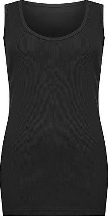 WearAll Grande Taille uni débardeur Top nervuré - Noir - 50-52