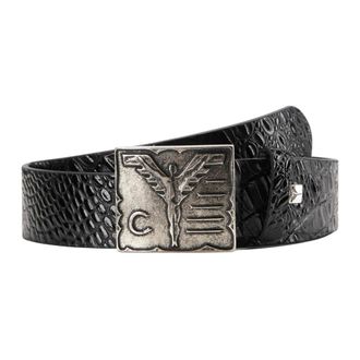 Carlo Colucci Homme, Accessoires, Noir, Taille: 110 CM Ceinture en cuir avec embossage crocodile