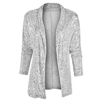 Generic Blazer pour Femme - Blazer &Agrave; Sequins pour Femme Manches Longues Brillant Ouvert sur Le Devant Col Ch&acirc;le Coupe Ample Et D&eacute;contract&eacute;e Id&eacute;al pour Les Soi