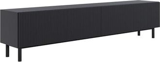 Selsey TV Schrank Mit Gefr&auml;ster Front, 175 cm, Schwarz - Elegantes TV Board F&uuml;r Wohnwand Wohnzimmer, Moderner Look Mit Metallf&uuml;&szlig;en, Praktische Stauf&auml;cher, Se