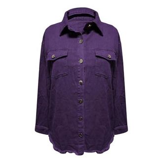 Generic Chemise en jean d&eacute;lav&eacute; veste tendance d&eacute;contract&eacute;e pour femme chemises jumelles pour femmes, violet, XXL