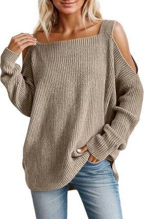 Generic 2026 Printemps Automne Hiver Mode Pull Pull &Eacute;paules D&eacute;nud&eacute;es Manches Longues Tricot&eacute; D&eacute;contract&eacute; Doux Confortable &Eacute;l&eacute;gant Usage Quotidien Tunique Blou