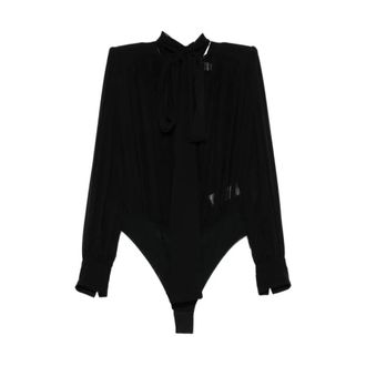 Elisabetta Franchi Seiden-Georgette-Body mit Sch&auml;rpe - - Tops - Damen - Schwarzk - L