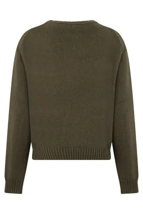 Polo Ralph Lauren Womens Sweater With Teddy Bear Motif, Marled Olive Cotton