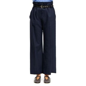 Tela Femme, Pantalons, Bleu, Taille: 38 FR Pantalon Bleu en Laine Taille Haute avec Ceinture