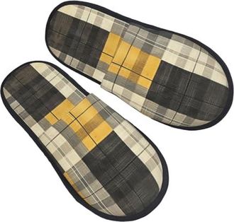 Generic Pantoufles Moelleuses Imprim&eacute; &Agrave; Carreaux Jaunes, Gris Et Noirs Slippers Doux Chauds Chausson Pour Homme Int&eacute;rieur Unisex L