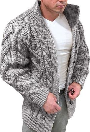 Generic Hommes Pull en tricot &eacute;pais chaud en maille de c&acirc;ble Veste en tricot Cardigan Col montant &eacute;pais &agrave; boutons Bas en tricot thermique de couleur unie pour