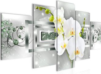 Runa Art Bild Wohnzimmer Schlafzimmer Blumen Orchidee 5 Teilig Abstrakt Grün Silber Wandbilder auf Vlies Leinwand 210953b
