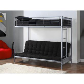 Vente-Unique Vente-unique - Lit mezzanine 90 x 190 cm - Avec banquette convertible - Métal - Argent + Futon noir - modulo v