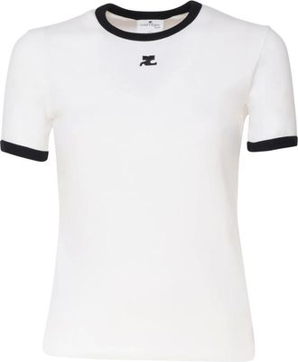 Courr&egrave;ges Femme, Tops, Blanc, Taille: 40 FR T-shirt Contrast&eacute; Signature