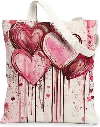 Generic Sacs fourre-tout en toile motif coeur, sacs d&eacute;picerie r&eacute;utilisables, sacs d&eacute;picerie printaniers, l&eacute;gers, lavables en toile pour lext&eacute;rieur, les voyage