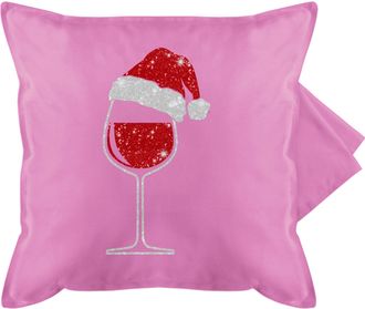 Shirtracer Kissenbezug - Weihnachtskissen Christmas Geschenke - Weinglas mit Weihnachtsm&uuml;tze I Weihnachtsmotiv Wein I Geschenk Weinliebhaber Weihnachten - 50 x 5