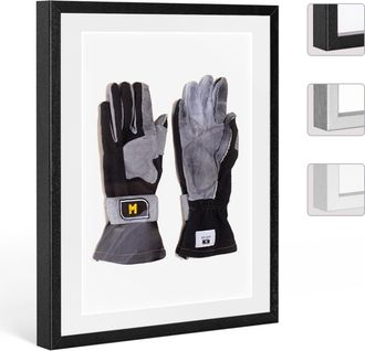 Bildershop-24 Objektrahmen Trikotrahmen aus Massivholz beleuchtet für Objekte bis 15mm VARIO36 3D inkl. LED-Leiste und Passepartout 21x29,7cm Schwarz matt (lackiert