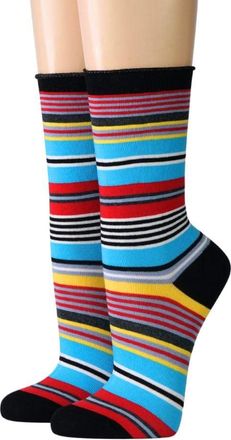 Cr&ouml;nert Damensocken mit Rollrand im Design bunte Streifen 18345 (DE/NL/SE/PL, Numerisch, 39, 42, Regular, Regular, schwarz)