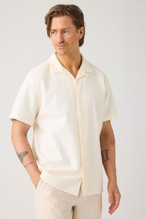 Knowledge Cotton Apparel Herren vegan Hemd Relaxed Seersucker Kurzarm Egret Wei&Atilde;Y