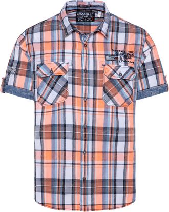 Camp David Herren Karohemd mit Klappentaschen und Rücken-Artwork Speed Orange M