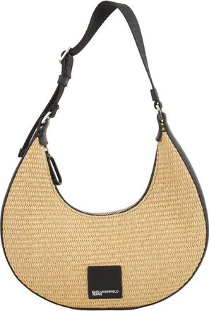 Karl Lagerfeld Femme, Sacs, Beige, Taille: ONE Size Box Logo Raffia Halfmoon