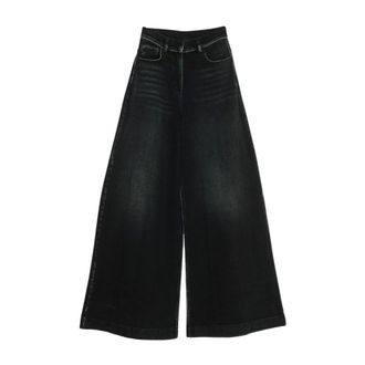 Twinset Femme, Pantalons, Noir, Taille: W28 Jeans Wide Leg Vita Alta