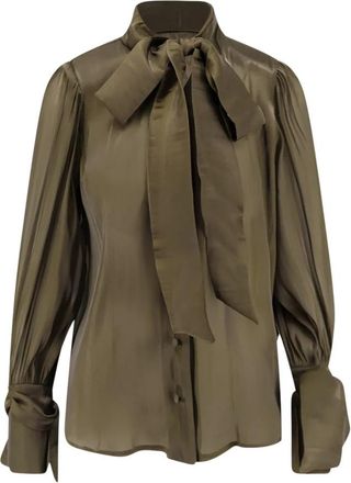 Actualee Satinbluse mit gepolsterten Schultern - - Blouses & Shirts - Damen - Gr&uuml;n - M