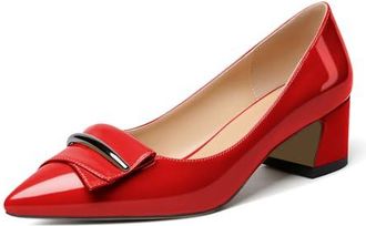 elashe Escarpin Femme Petit Talon Bout Pointu Talon Carré Pumps Classique Block Heel Chaussure Rouge EU38