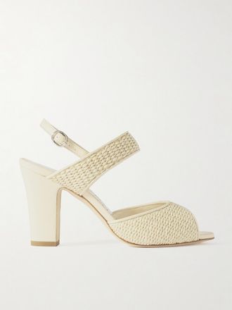 Manolo Blahnik Sandales En Raphia À Finitions En Cuir Khiko 90 - Crème