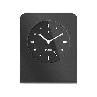 Punkt. AC02 Design Tischuhr und Analog Wecker ohne Ticken, Quartz Uhrwerk, Aluminiumblock, Glasrahmen, Hergestellt in Japan, Design von Jasper Morrison - Sch