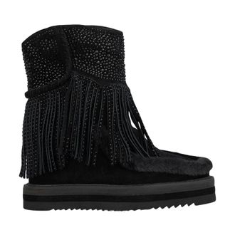 Alma En Pena Fur Fringed Bootie - - Shoes - Damen - Schwarzk - 39 EU