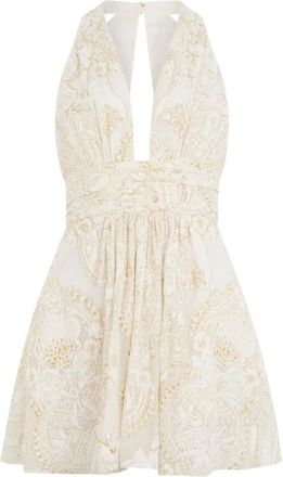 Roberto Cavalli Femme, Robes, Blanc, Taille: 36 FR Mini Robe &agrave; Motif Ornemental