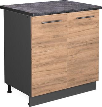 Vicco Spülenunterschrank Fame-Line, Goldkraft Eiche, 80 cm mit Regal, ap Anthrazit Vicco