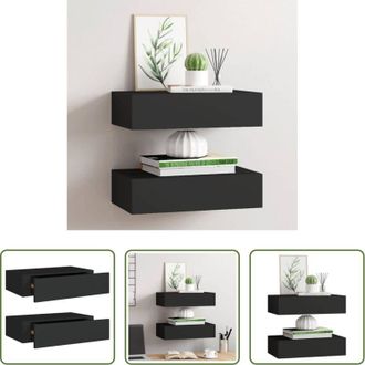 vidaXL Schubladenregal - Wandregale mit Schubladen 2 Stk. Schwarz 40x23,5x10 cm MDF