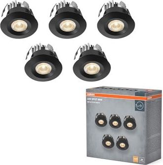 Osram Mini Spot LED Einbaustrahler 6W Schwarz IP44, 5er Set Deckenspot 42mm 450lm, Bad K&uuml;che warmwei&szlig; 3000K