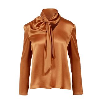 Alberta Ferretti Bronze Seiden V-Ausschnitt Bluse - - Blouses & Shirts - Damen - Braun - M