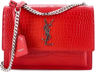 Saint Laurent Sunset Crocodile Embossed Leather Medium crossbody bag - Rouge