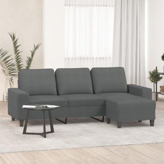 vidaXL 3-Sitzer-Sofa mit Hocker Dunkelgrau 180 cm Stoff - Vidaxl