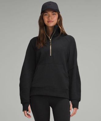 lululemon Sweat demi-zippé Scuba Oversized à col cheminée Long pour Femmes - Noir/Gold - Taille XL/2XL