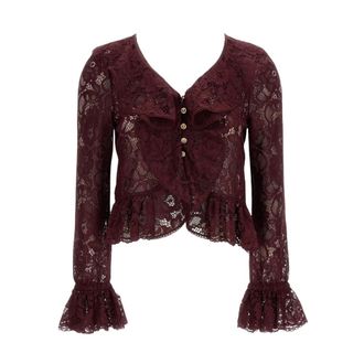 Self Portrait Lace Ruffle Top - - Blouses & Shirts - Damen - Rot - S