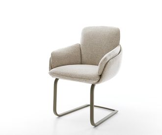 DELIFE Freischwinger Luan-Flex mit Armlehnen Webstoff Soft Beige Freischwinger flach Effektfinish Titan, Esszimmerst&uuml;hle