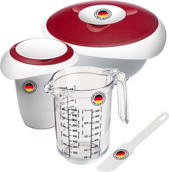 Westmark Back-Set, 4tlg., Rührschüssel, Quirltopf, Messkanne + Schaber/Kuchenlöser, Kunststoff, Gerda, Weiß/Rot/Transparent, 315522E7